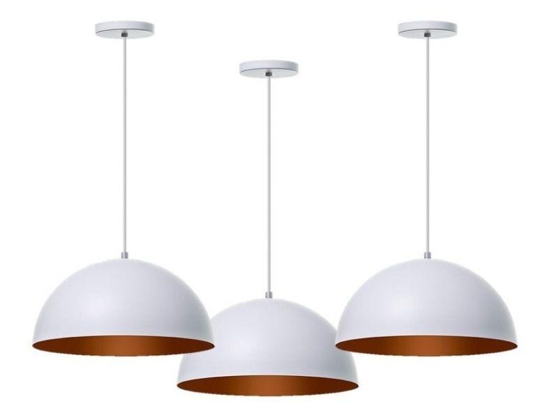 Kit 3 Pendentes De Alumínio Meia Lua Onix Orby 40cm Branco Com Cobre ...