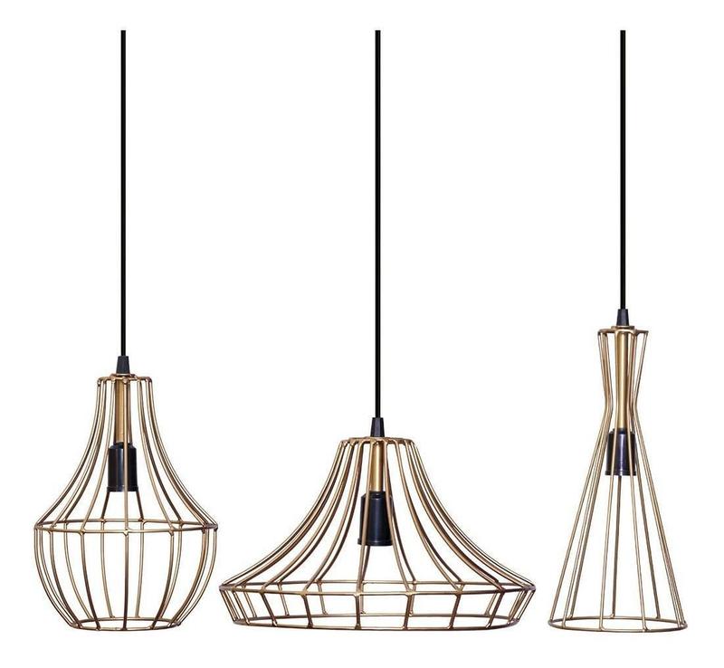 Kit 3 Pendentes Lustre Retrô Paris Aramado Dourado - Iluminaled ...