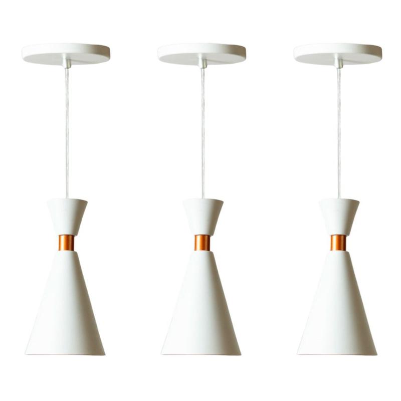 Kit 3 Pendentes Mini Pequim Em Alumínio Branco Com Cobre - Nova Lume ...