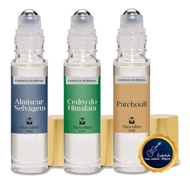 Kit 3 Perfumes Roll On 10ml - Patchouli, Almíscar E Cedro - Essência do ...