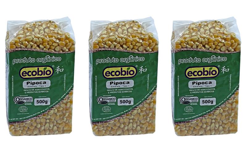 Kit 3 pipoca orgânica alto vácuo ecobio 500 g - Milho de Pipoca ...