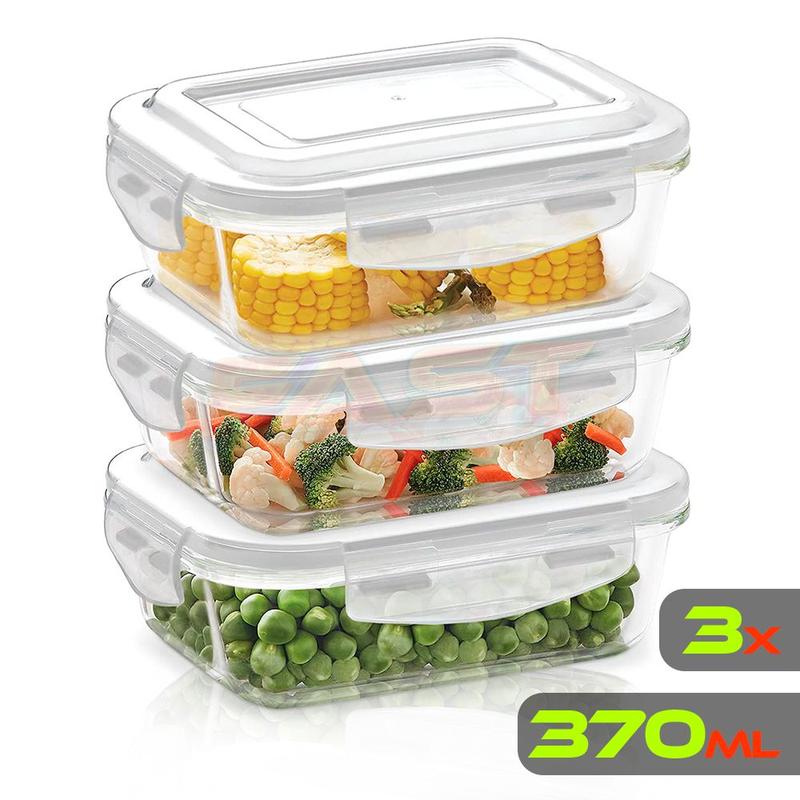 Kit 3 Pote de Vidro 370ML Tampa Hermética Com Trava Alta Vedação ...