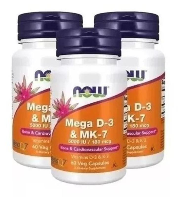 Kit 3 Potes Mega D3 & Mk-7 Now Foods Vitamina D3 (5000 Ui) - Vitaminas ...