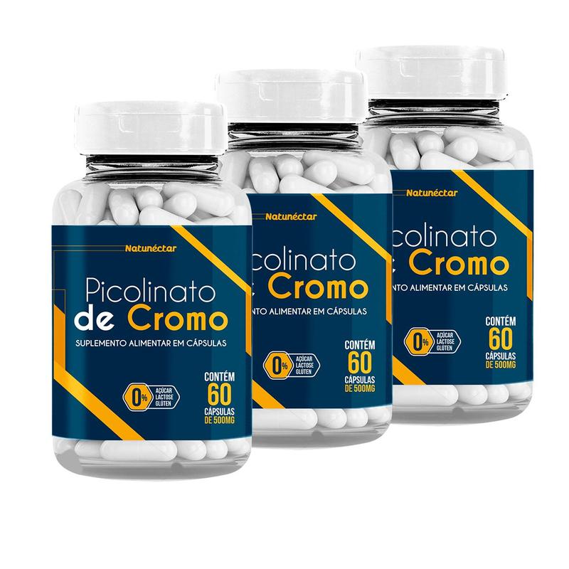 Kit 3 Potes Picolinato de Cromo Suplemento Alimentar 100% Natural ...