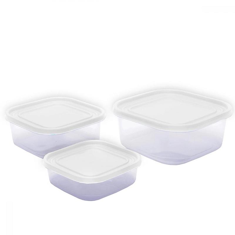Kit 3 Potes plástico quadrado c/ tampa branca 0,45-1,05-1,75L ...