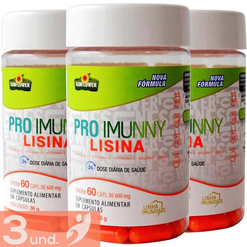 Kit 3 Pro Imunny Lisina Vit. C Vit. D Selênio e Zinco Sunflower 60 ...