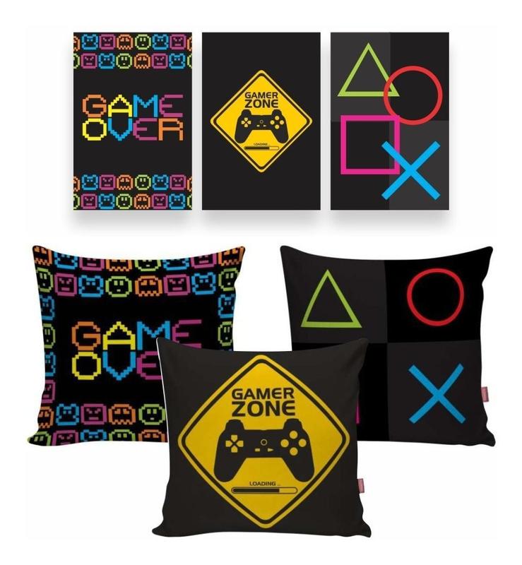 Kit 3 Quadros + 3 Capas Almofadas Jogo Vídeo Game Zone Gamer - Mands ...