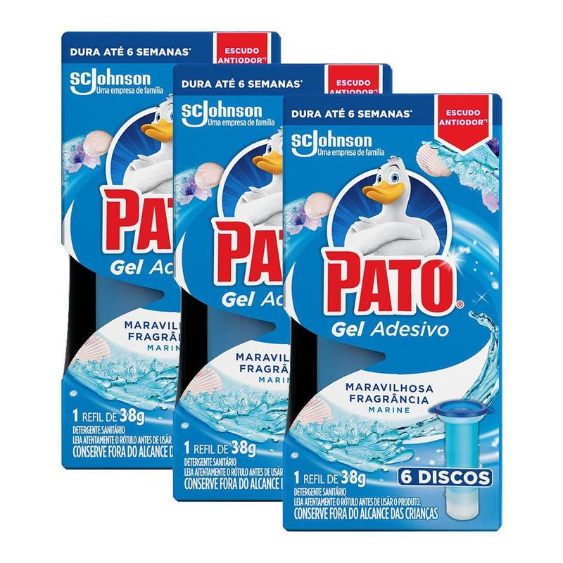 Kit 3 Refis Detergente Sanitário Pato Gel Adesivo Marine 6 Discos cada ...