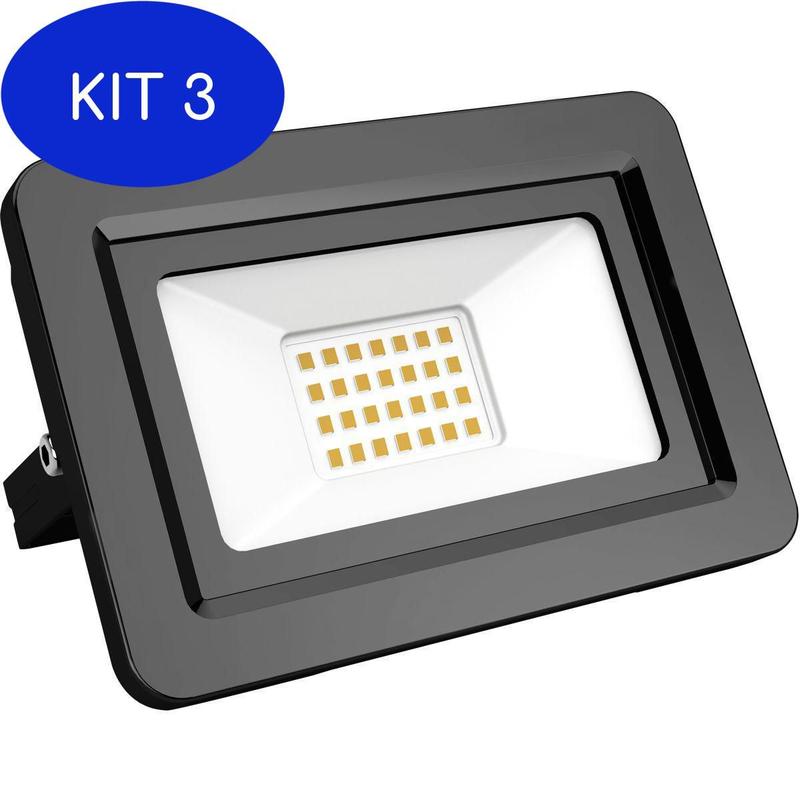 Kit 3 Refletor De Led Power Ip65 10W Bivolt 6500K Pt - Elgin - Refletor ...