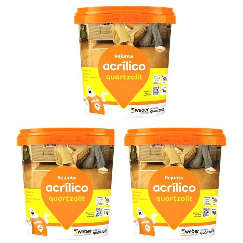Kit 3 Rejunte Acrílico Quartzolit Anti Fungo 1Kg - Cores - Rejunte ...