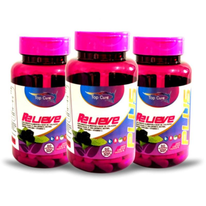 Kit 3 Relieve Plus 60 Caps-500mg-Menopausa,Cabelo,Pele,Unhas ...