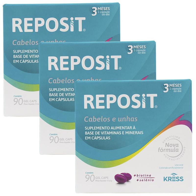 Kit 3 Reposit Cabelos e Unhas 90 Cápsulas Kress - Nutricosméticos ...