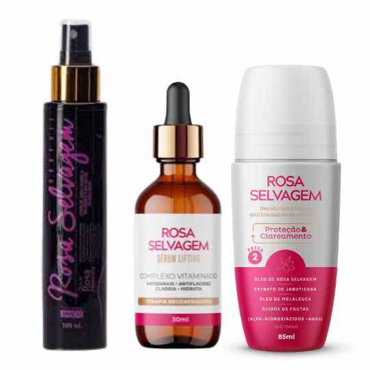 Kit 3 Rosa Selvagem Clareador: Óleo Corporal, Sérum Facial e ...