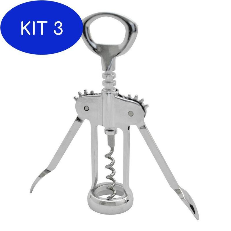 Kit 3 Saca Rolha Vinho Aço Inox Embalagem Unitário - Top Casa - Saca ...