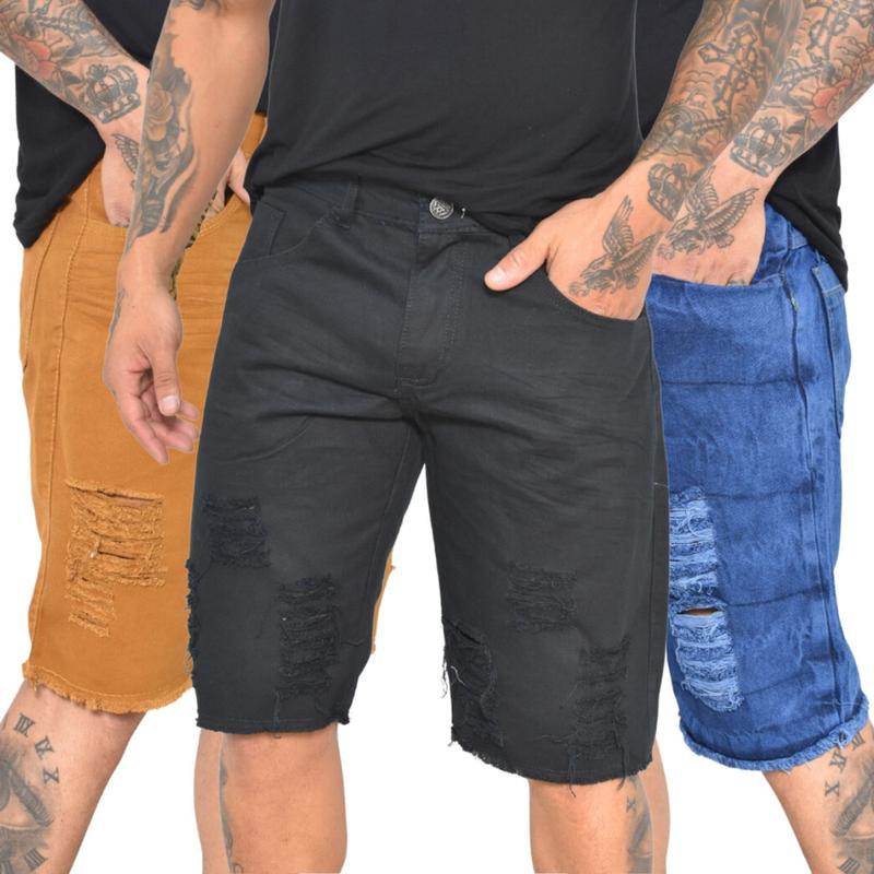 kit 3 shorts jeans masculina rasgada moda a pronta entrega envio rapido ...