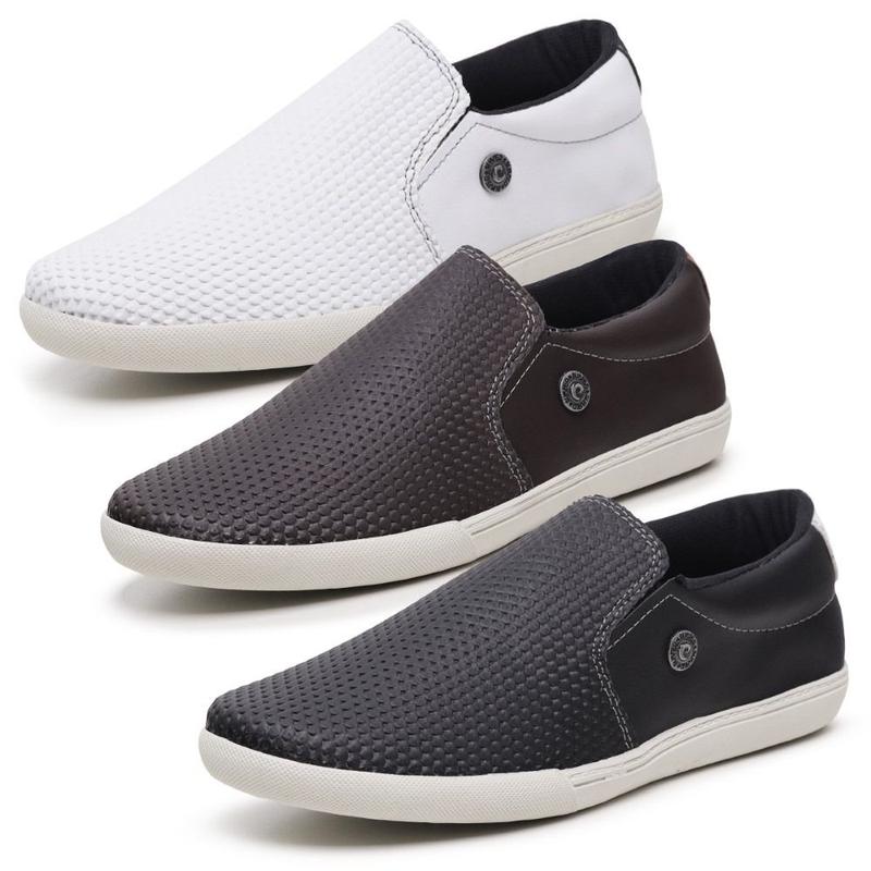 Kit 3 Slip On Sapatenis Masculino Calce Facil Casual Solado Borracha ...
