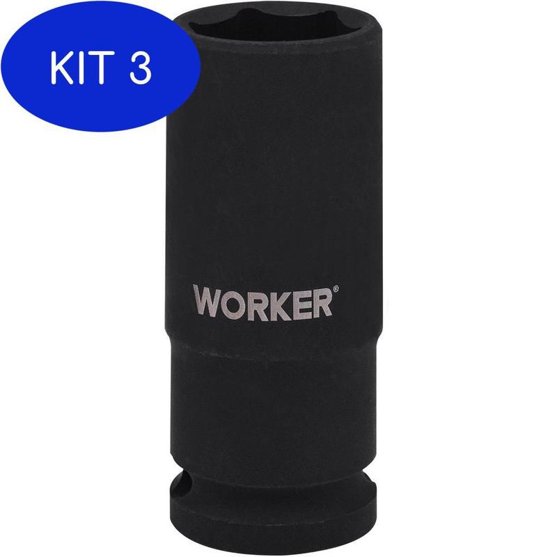 Kit 3 Soquete Impacto Sextavado 22Mm Longo Encaixe 1/2 - Worker ...