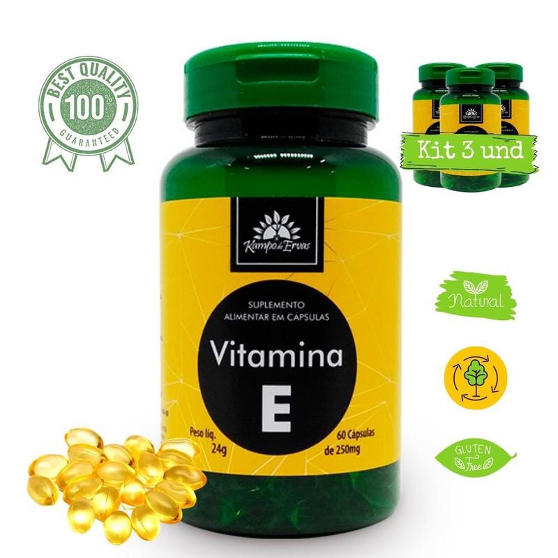 Kit 3 Suplemento Alimentar Vitamina E 60 cápsulas de 250mg cada Kampo de Ervas - Betacaroteno ...