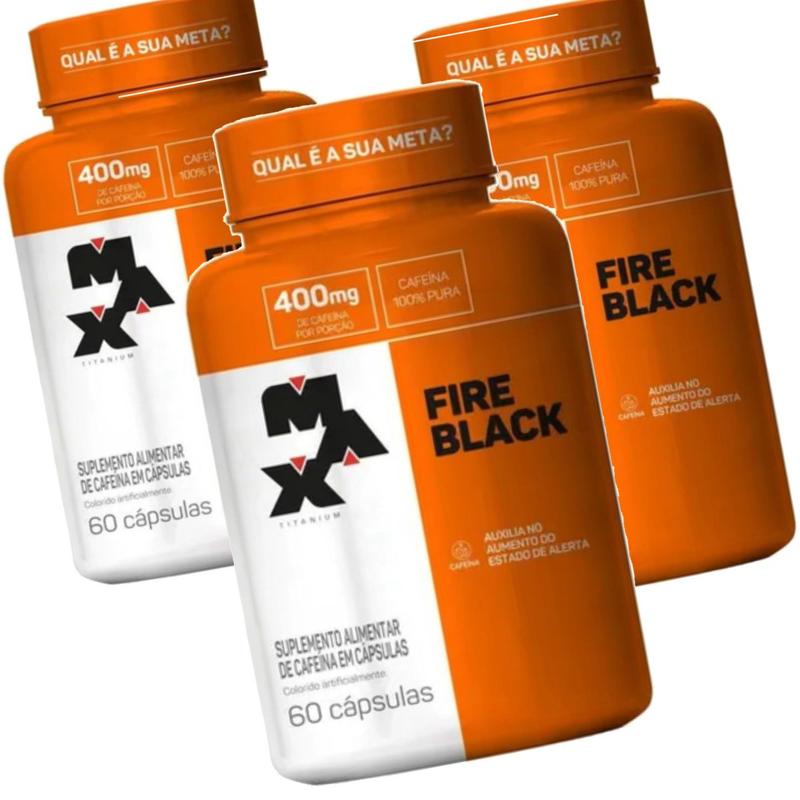 Kit 3 Suplemento cafeína Fire Black 60 cápsulas Max Titanium - Cafeína ...