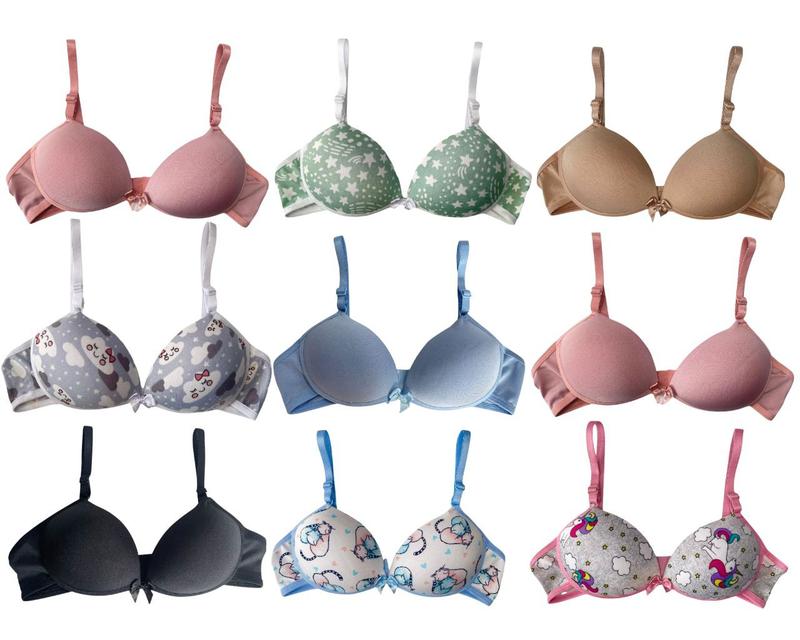 Kit 3 Sutiã Com Bojo Menina Moça Soutien Juvenil Liso Estampado Misto ...