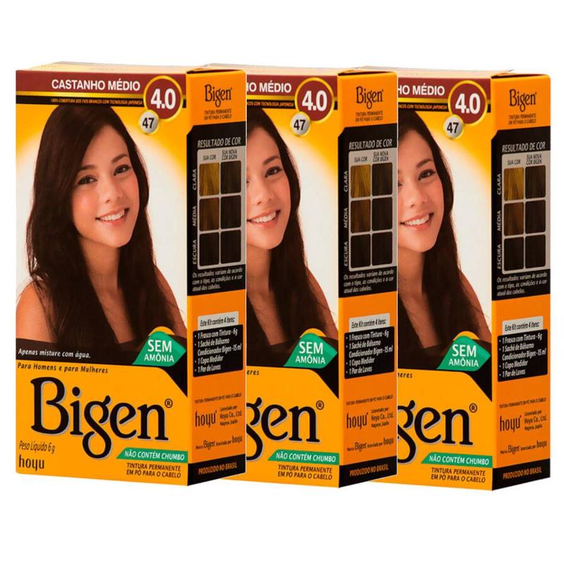 Kit 3 Tintas Tintura Coloração Em Pó Bigen - Selecione A Cor - Cless ...