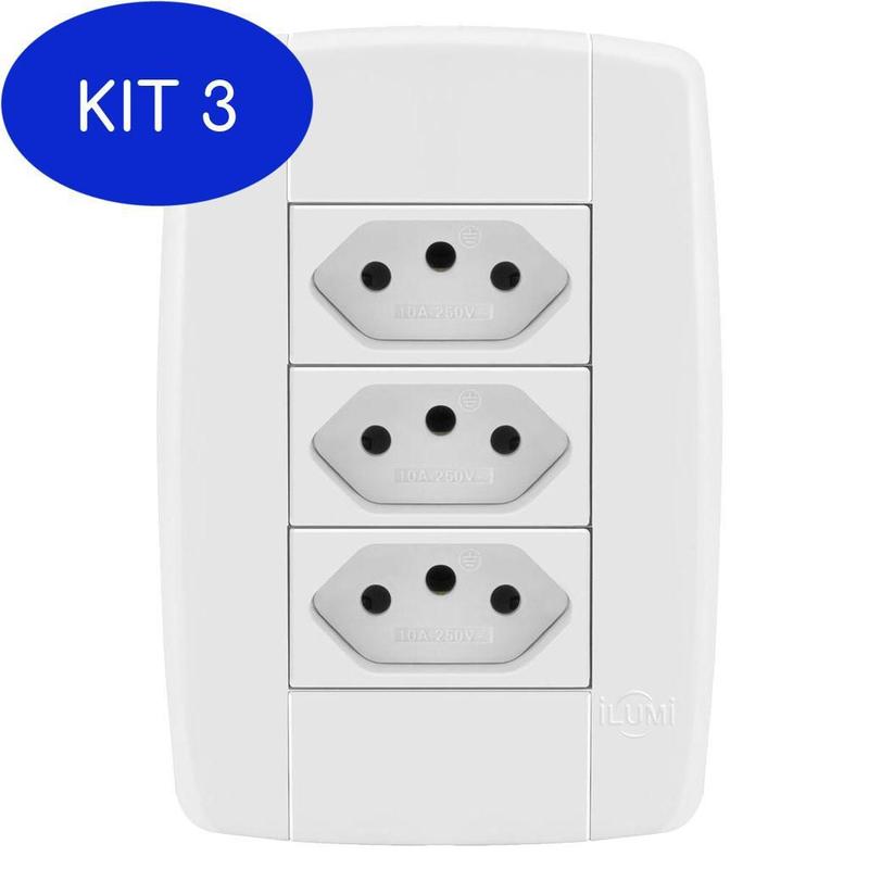 Kit 3 Tomada Tripla Ilumi Linha Lev 10A Monobloco Fácil Instalação ...