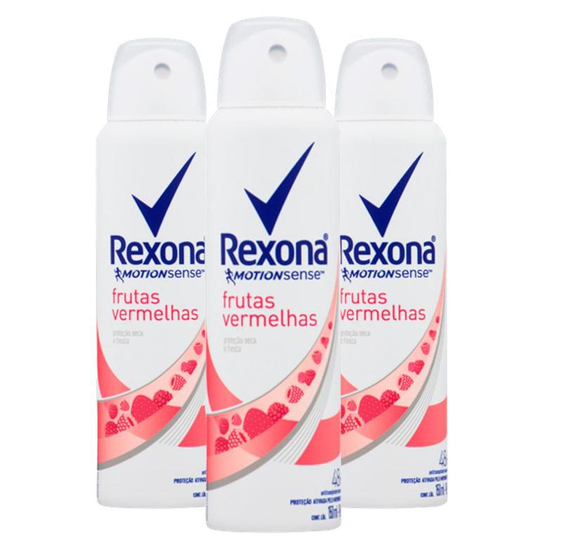 Kit 3 Und Desodorante Aerosol Rexona Feminino Frutas Vermelhas 90g ...