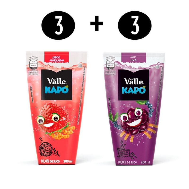 Kit 3 unidades de Kapo 200ml Sabor Uva + 3 unidades de Kapo 200ml Sabor ...