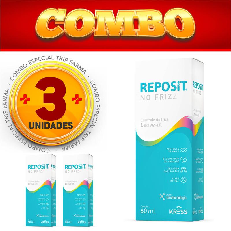 Kit 3 Unidades Reposit No Frizz Kress 60ml Leave-in Cabelo Iluminado e Sedoso. - Leave in ...