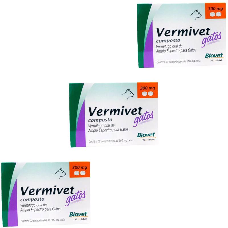 Kit 3 Vermivet Composto Gatos 2 Cp 300mg Biovet - Farmácia Pet ...
