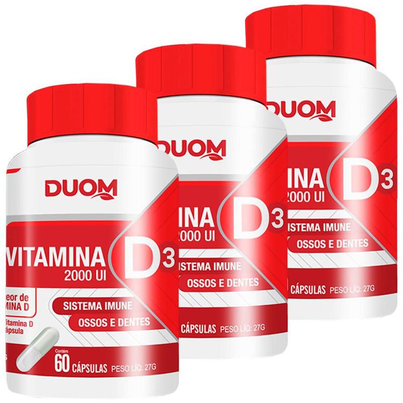 Kit 3 Vitamina D3 2000 UI 60 Cápsulas Duom - Vitaminas A-Z - Magazine Luiza
