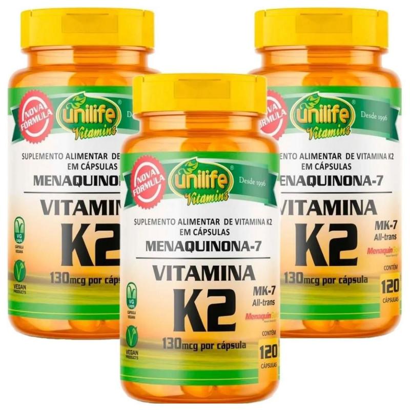 Kit 3 Vitamina K2 135mcg 360 Cap Mk7 Menaquinona Concentrada - Unilife ...