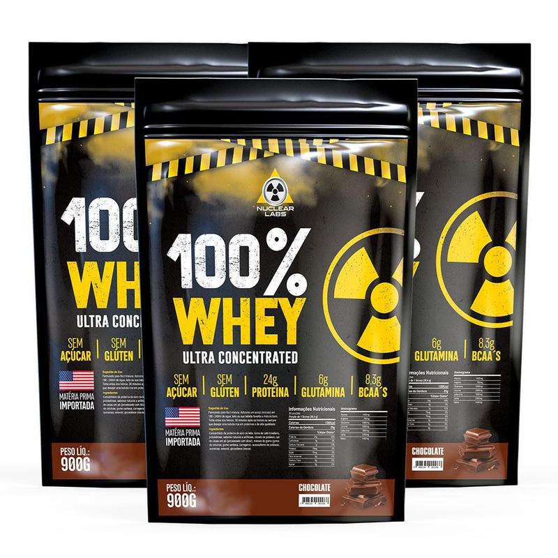 Kit 3 Whey Protein 100% Ultra Concentrado (2,7 Kilos) Chocolate ...