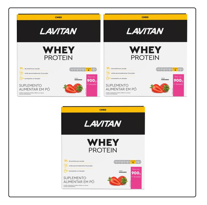 Kit 3 Whey Protein Pó Sachê 900G Morango Lavitan Cimed - Whey Protein ...