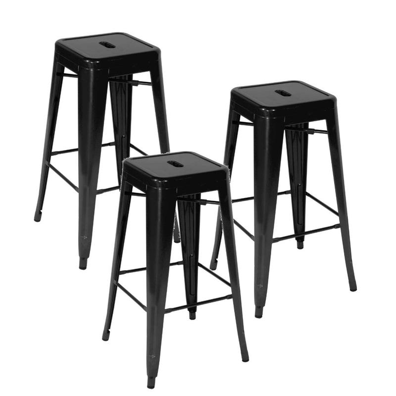 Kit - 3 X Banquetas Altas Iron Tolix - 76 Cm - Preto - UNIVERSAL MIX ...