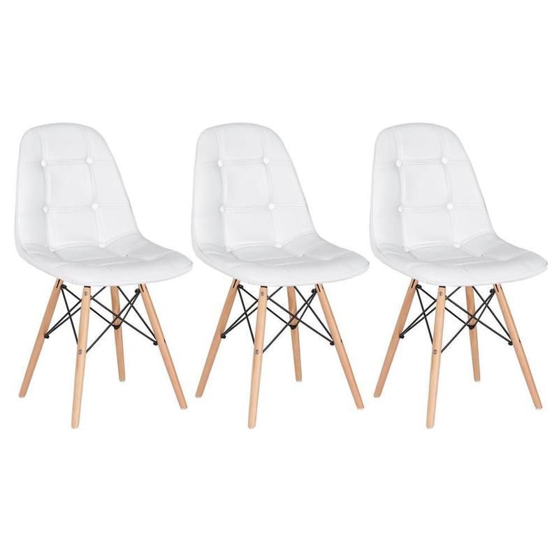 KIT - 3 x cadeiras estofadas Eames Eiffel Botonê - Base de madeira ...