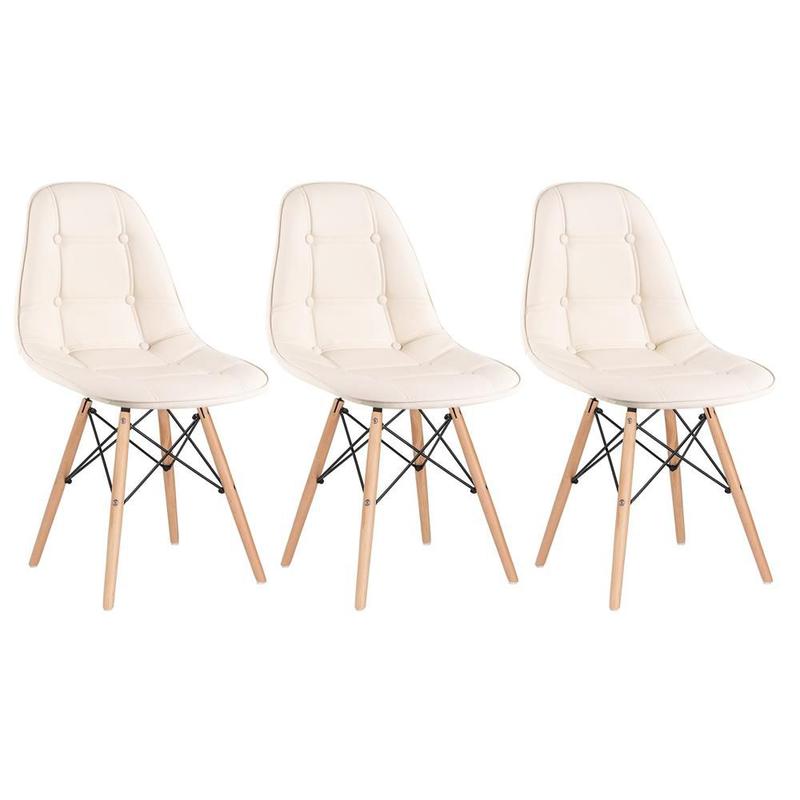 KIT - 3 x cadeiras estofadas Eames Eiffel Botonê - Base de madeira ...