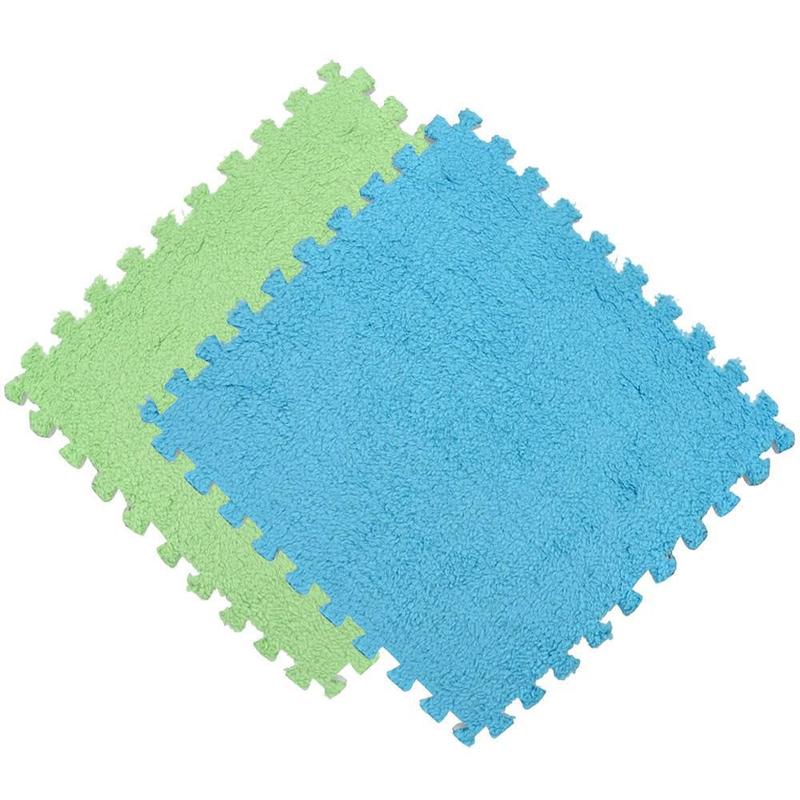 Kit 30 Tapete EVA Pelúcia Piso Macio Criança Bebe 30x30cm Azul e Verde ...