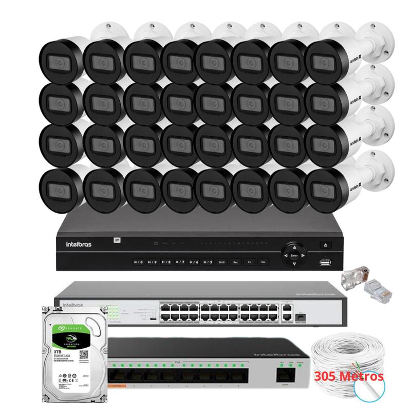 Kit 32 Câmeras Segurança IP Intelbras Vip1130B Bullet Nvd 32 Canais 3tb ...