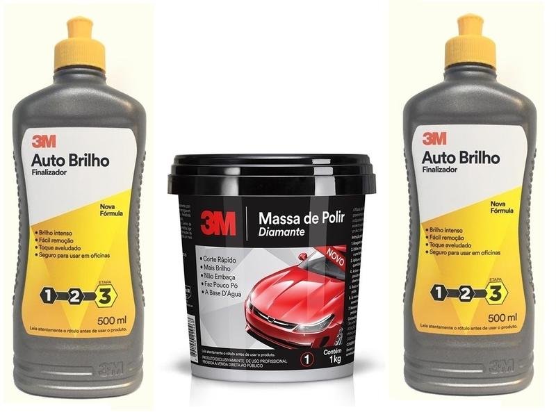 Kit 3M Massa Diamante 1KG + Auto Brilho + Liquido Lustrador ...