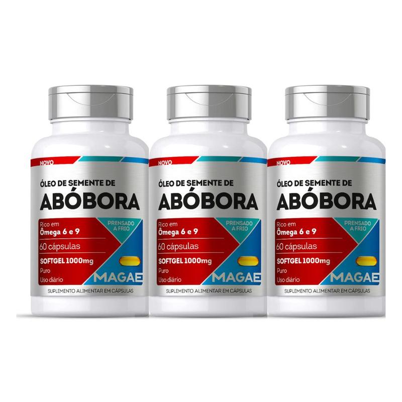 Kit 3un Óleo de Semente de Abóbora 1000mg C/60 Cápsulas - MAGAE - Óleo ...