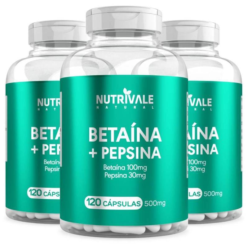 Kit 3X Betaína 100Mg + Pepsina 30Mg 120 Cápsulas Cada - Nutrivale ...