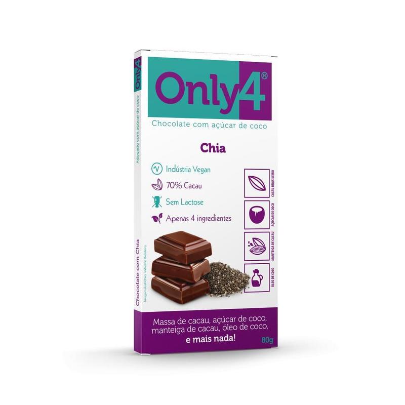 Kit 3X: Chocolate 70% Cacau Chia S/ Lactose Vegano Only4 80G ...