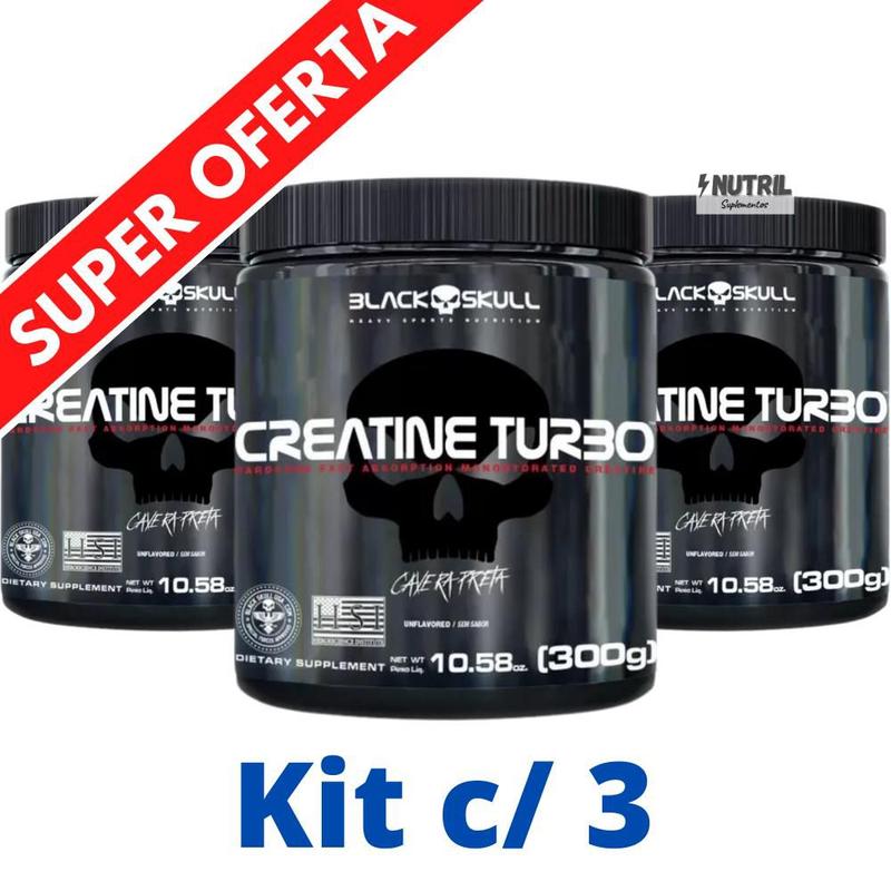 kit 3X Creatina Monohidratada Creatine Turbo Black Skull 300g - Energia ...