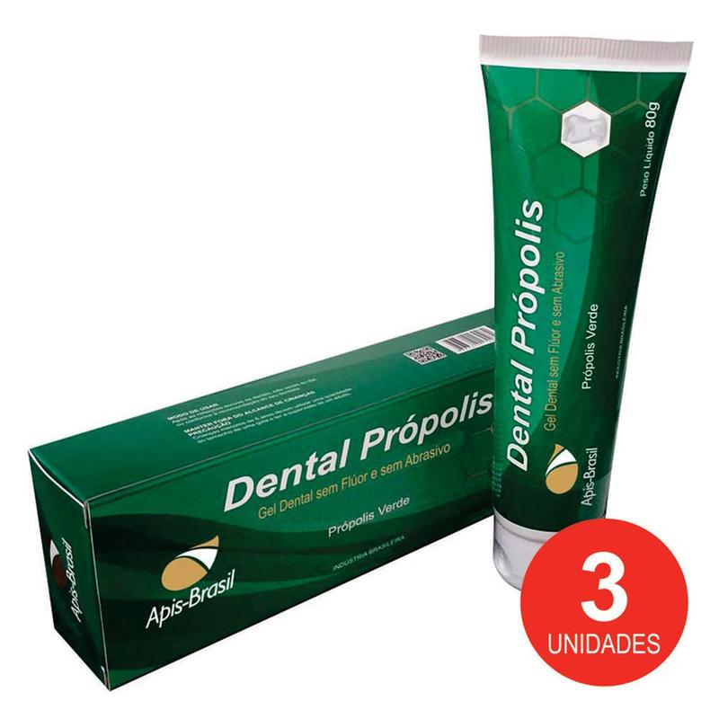 Kit 3x Gel dental de Própolis Verde (Sem Abrasivo e Sem Flúor) 80g - Apis Brasil - Creme e Gel ...