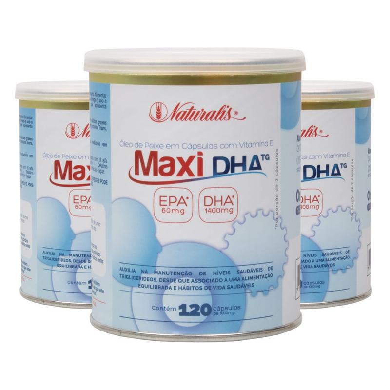Kit 3x Maxi DHA 700 (1000mg) 120 Cápsulas - Naturalis - Ômega 3 / Óleo ...
