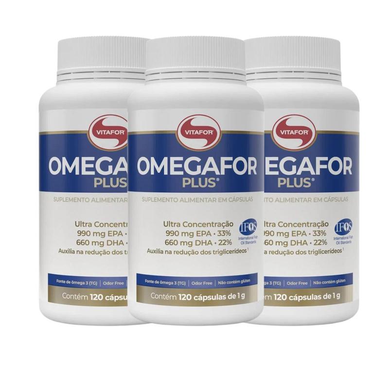 Kit 3x omegafor plus 120 capsulas 1000mg - VITAFOR - Ômega 3, 6, 9 ...