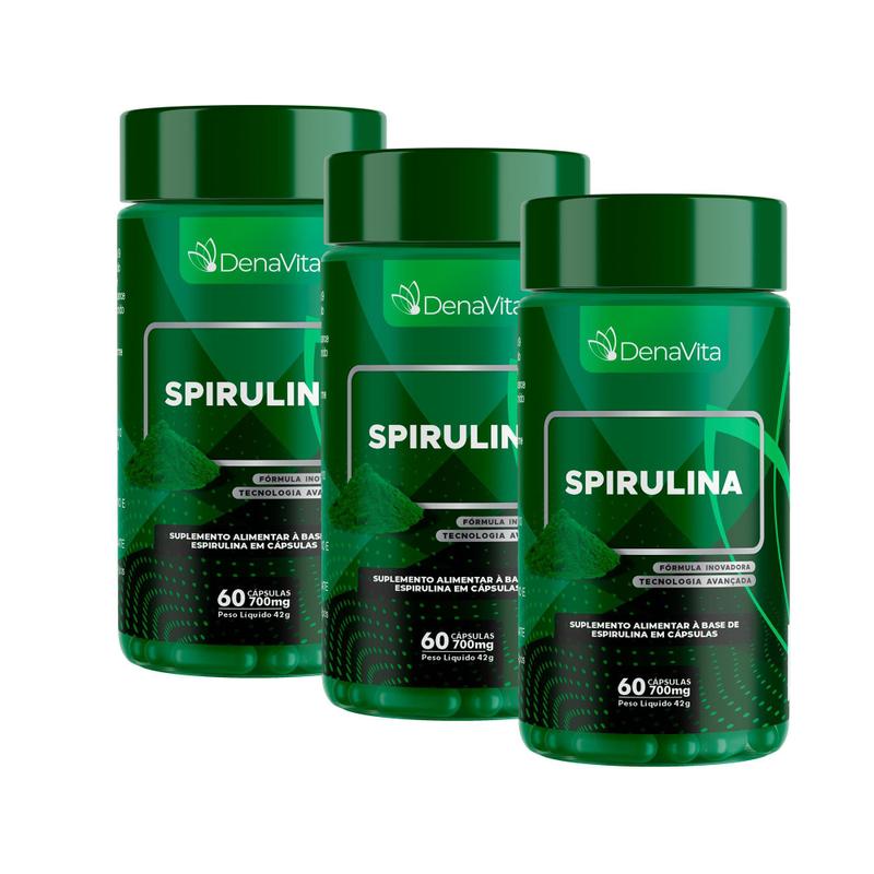 Kit 3x Spirulina 700mg -Fonte de Proteínas, Vitamina B, Selênio - Em ...