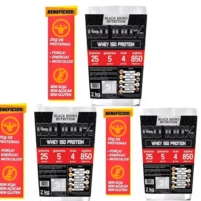 Kit 3x Whey Protein 2kg Isolado - Zero Gluten Zero Lactose - BLACK ...