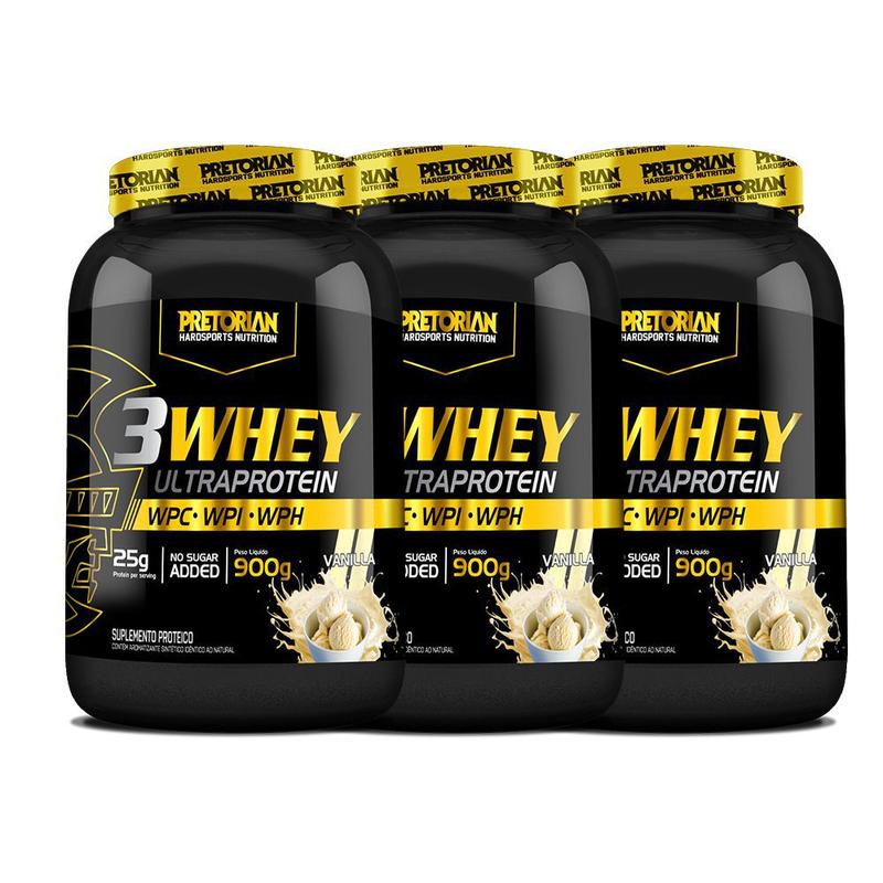 Kit 3x Whey Protein Ultra Protein 900g - Pretorian - Massa Muscular ...
